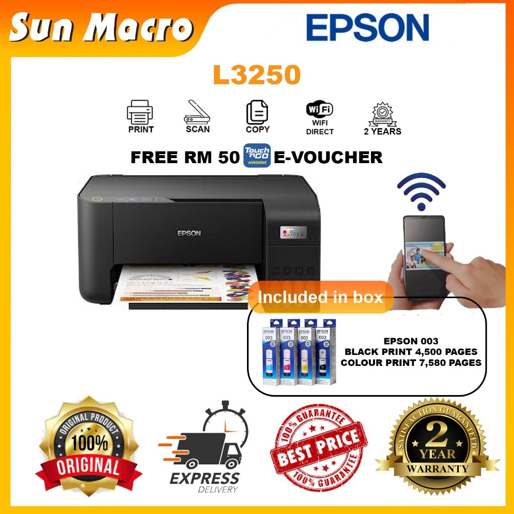 EPSON L3250 All-in-One Ink Tank Printer WITH ORIGINAL INK [PRINT/SCAN ...