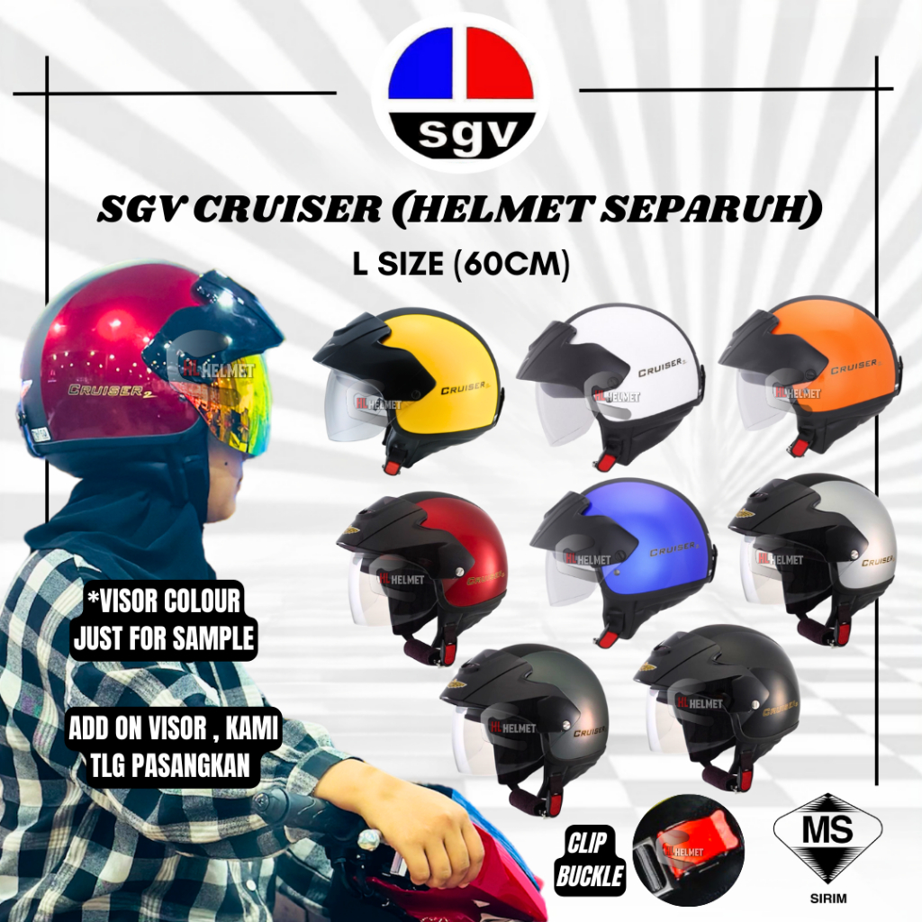SGV CRUISER VISOREX HELMET (Topi Keledar SGV Skuter Scooter Helmet ...