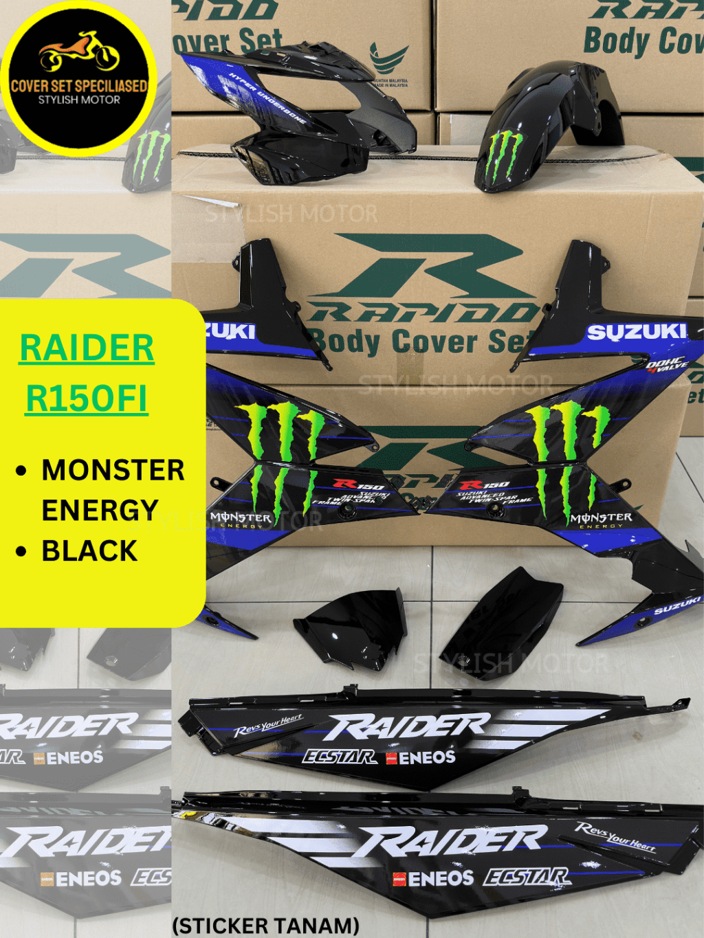 RAPIDO Cover Set SUZUKI Raider R150fi GP Edition Black Body Cover ...