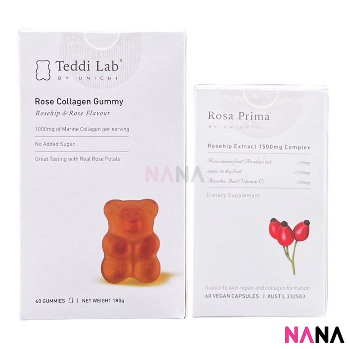 Unichi Rose Collagen & Rosehip Extract Set (Rose Collagen Gummy Bear 60 ...