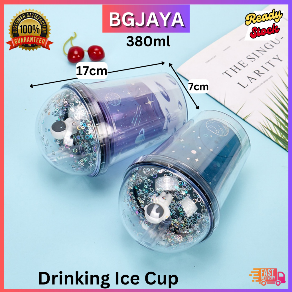 Astronaut Water Bottle Double Layer 380ml Ins Tumbler Spaceman Water Drinking Ice Cup with Straw ...