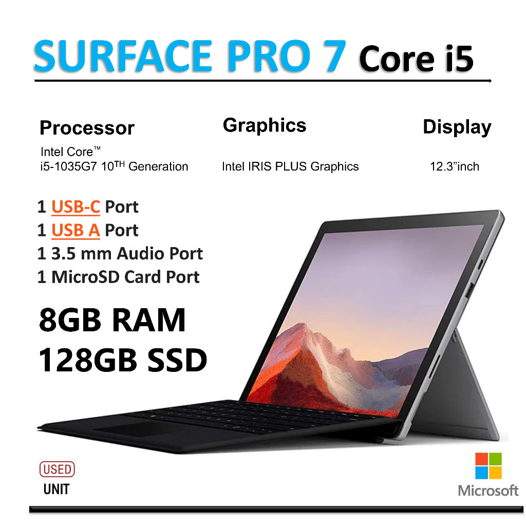 Microsoft Surface Pro 7 Core i5 10TH GEN 12.3” Display Touch Screen 2 IN ONE LAPTOP WINDOWS 11 ...