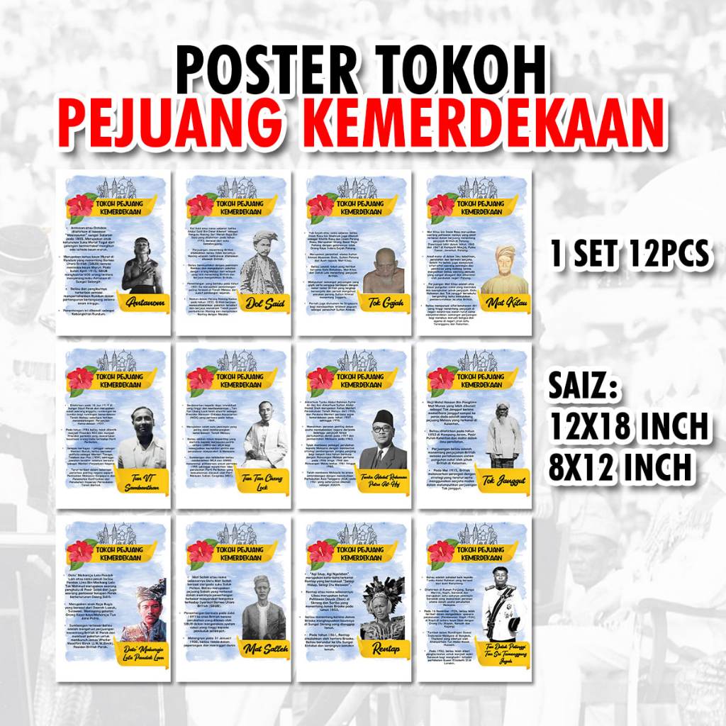 POSTER Sejarah Tokoh Pejuang Kemerdekaan Malaysia 12pcs | Shopee Malaysia
