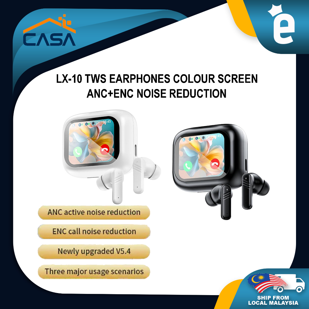 2024 LX-10 TWS Bluetooth 5.3 Earphones Colour Screen ANC+ENC Noise ...