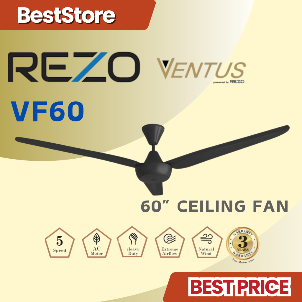 SIRIM Rezo 60" Ceiling Fan Ventus VF60/3B 3 blade Black / Kipas Siling ...
