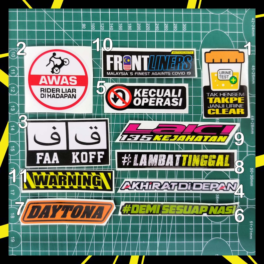 STICKER MOTOR AWAS WARNING FRONTLINERS DAYTONA TAKPE CLEAR LAMBAT ...