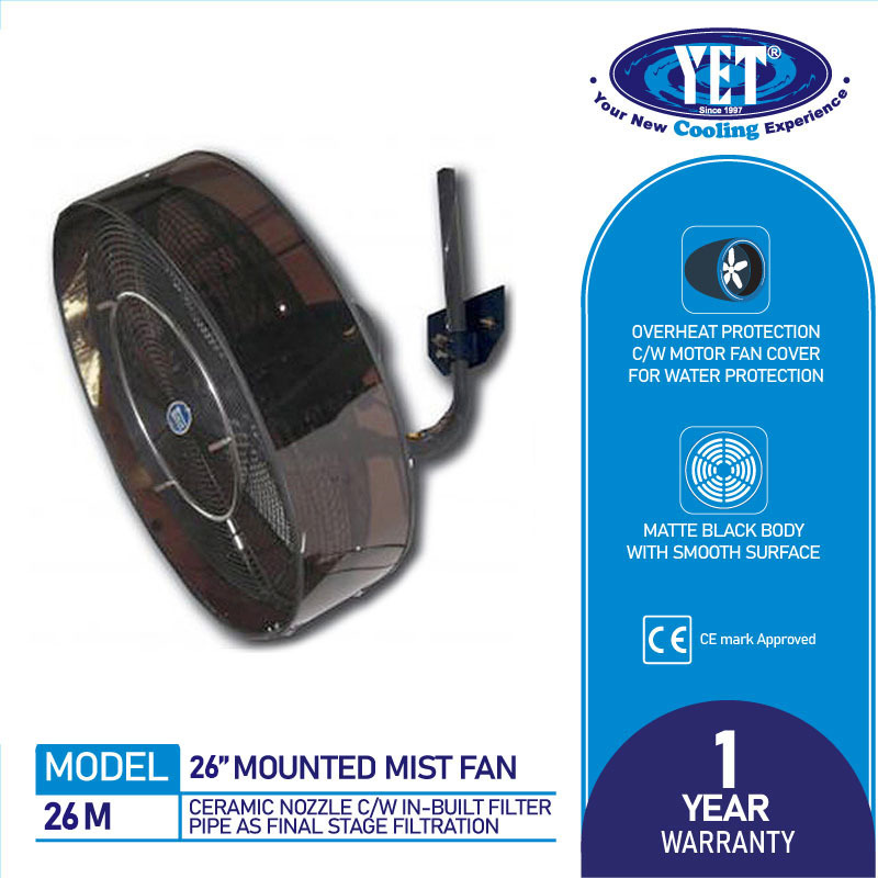 YET 26'' 26M Wall Mist Fan 3 Nozzle Stainless Steel Fan Ring Motor ...