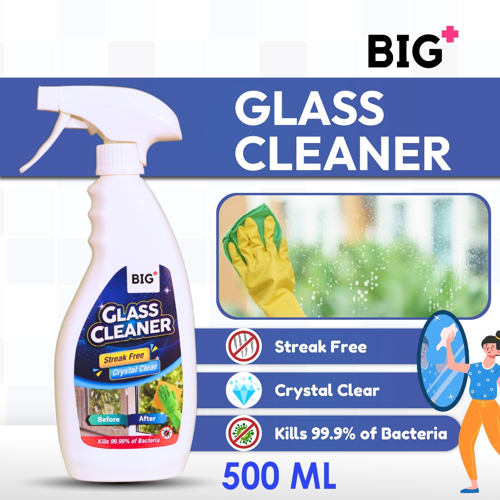 BIG+ Glass Cleaner 500ml | Streak Free Glass Window Stain Cleaning ...