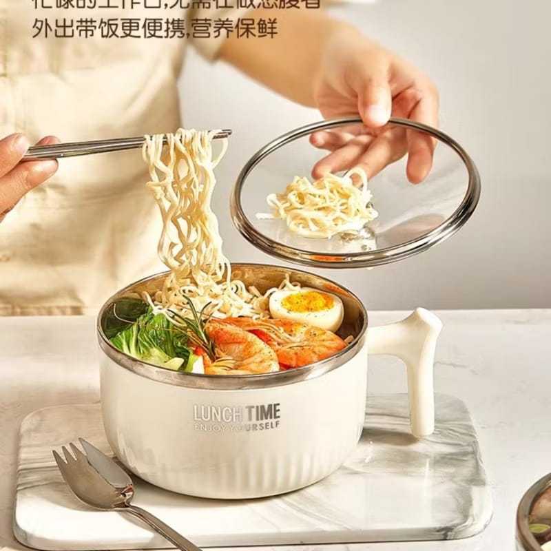 INSTANT NOODLES STAINLESS STEEL BOWL WITH BEAR HANDLE CLEAR GLASS LID / INSTANT NOODLES CUP/ 泡面杯 ...