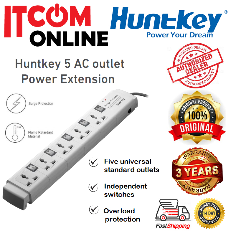 HUNTKEY 5-PLUGS SURGE PROTECTOR EXTENSION SOCKET 5 METER (PZC504-5M ...