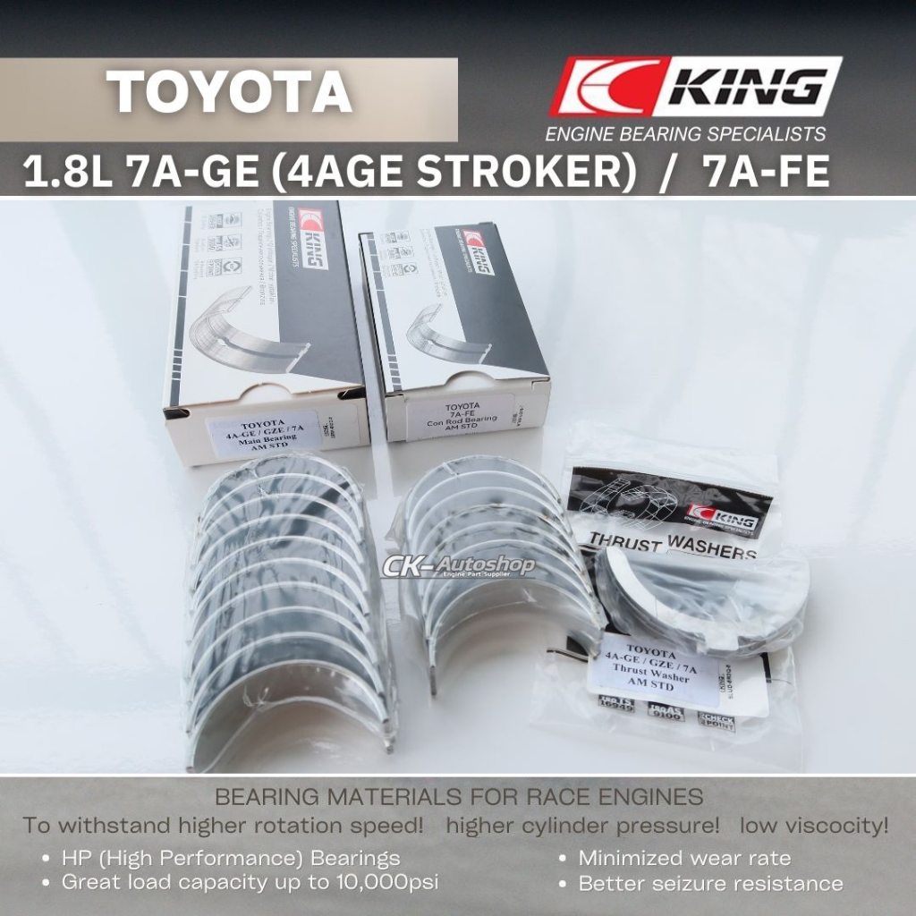 KING Bearing TOYOTA 1.8L 7AFE 7AGE ( 4AGE modified stroker to 1.8L) for Corolla Caldina Carina ...