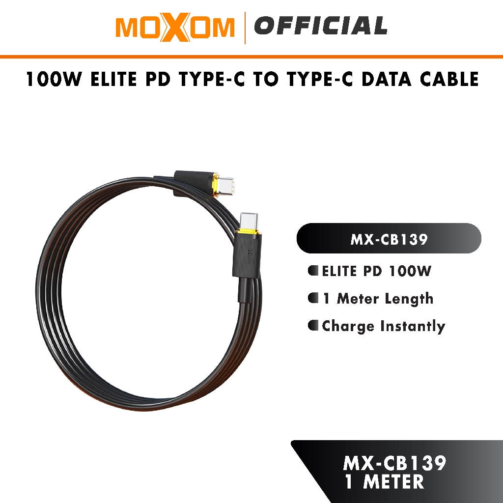 MOXOM MX-CB139 100W ELITE PD TYPE-C TO TYPE-C DATA CABLE - BLACK | Shopee Malaysia