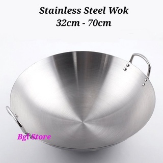 50cm-70cm High Quality Stainless Steel Double Ears Deep Wok / Stainless ...