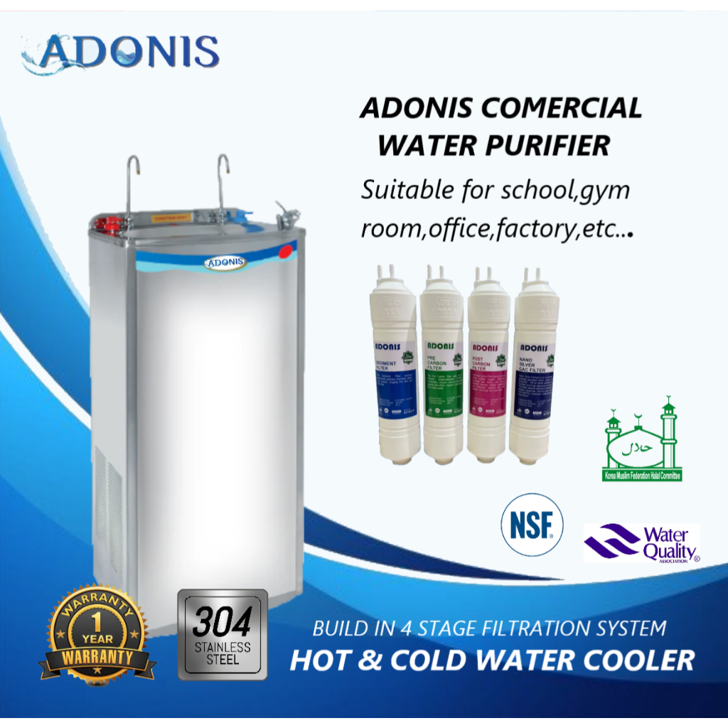 Adonis Stainless Steel Water Cooler Water Dispenser with 4 Stage Halal ...