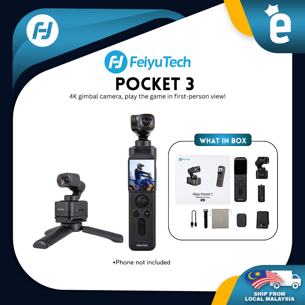 Feiyu Pocket 3 Action Camera Kit 3-Axis 4K Cordless Detachable Gimbal ...