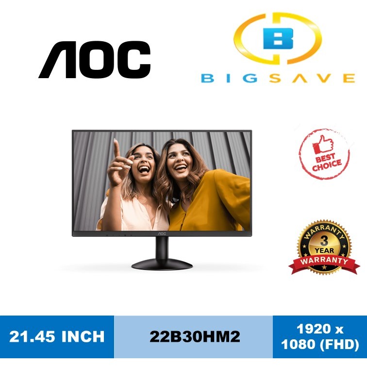 AOC 21.45" 22B30HM2 VA ADAPTIVE SYNC 100HZ VA FHD MONITOR | Shopee Malaysia