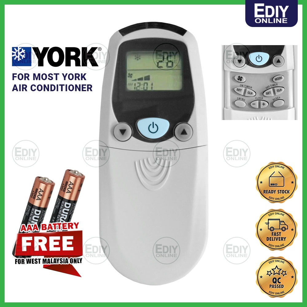【𝐅𝐑𝐄𝐄 𝐁𝐀𝐓𝐓𝐄𝐑𝐘 𝐀𝐀𝐀 𝐗𝟐】York Air Cond Conditioner Remote Control 041 - Big ...