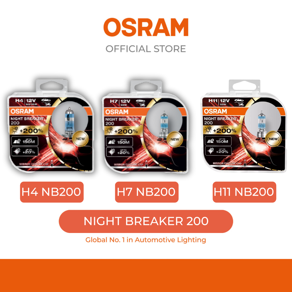 OSRAM Night Breaker 200 (+200% Brightness) | 220 (+220% Brightness) | Halogen Bulb | 1 Set | H4 ...
