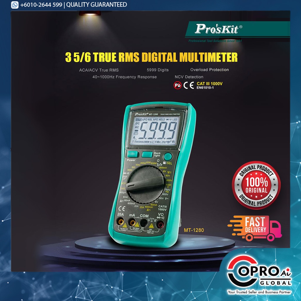 [Test Passed] Proskit® MT-1280 TAIWAN 3 5/6 Digital True RMS Multimeter ...