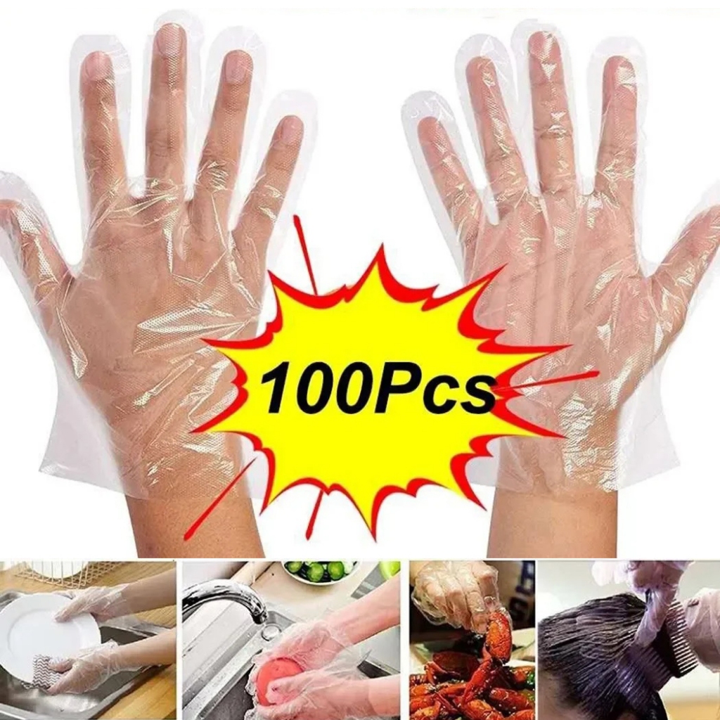 100Pcs Disposable Gloves Transparent Disposable Plastic Gloves Food ...