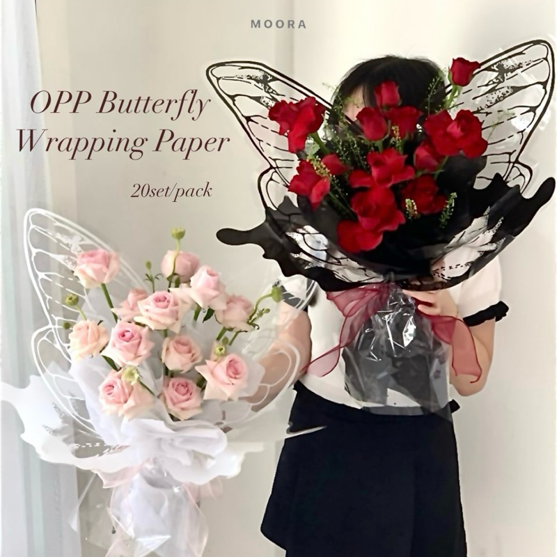 20SET OPP BUTTERFLY Paper Floral Wrapping Paper Opp Florist Bungkusan ...