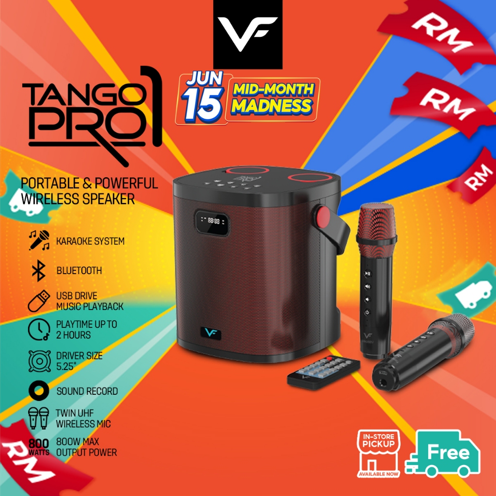Vinnfier VF Tango Pro 1 Bluetooth Portable Karaoke Speaker with 2 Wireless Microphone | Shopee ...