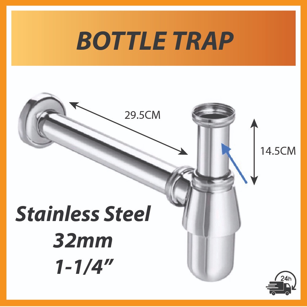 (READY STOCK) 32MM STAINLESS STEEL BOTTLE TRAP A-CLASS/BOTTLE TRAP FOR ...