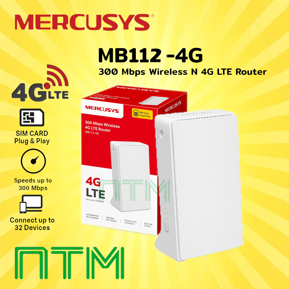 Mercusys UNLIMITED Mod Modem MB112-4G 300Mbps Wireless N 4G LTE Plug and Play Router Band 28 ...