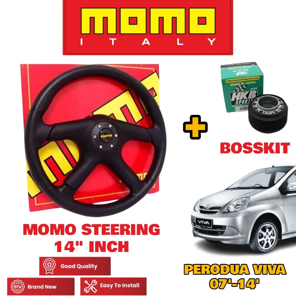 PERODUA VIVA 07'-14' 14'' MOMO STEERING PVC HIGH QUALITY + BOSSKIT SET ...