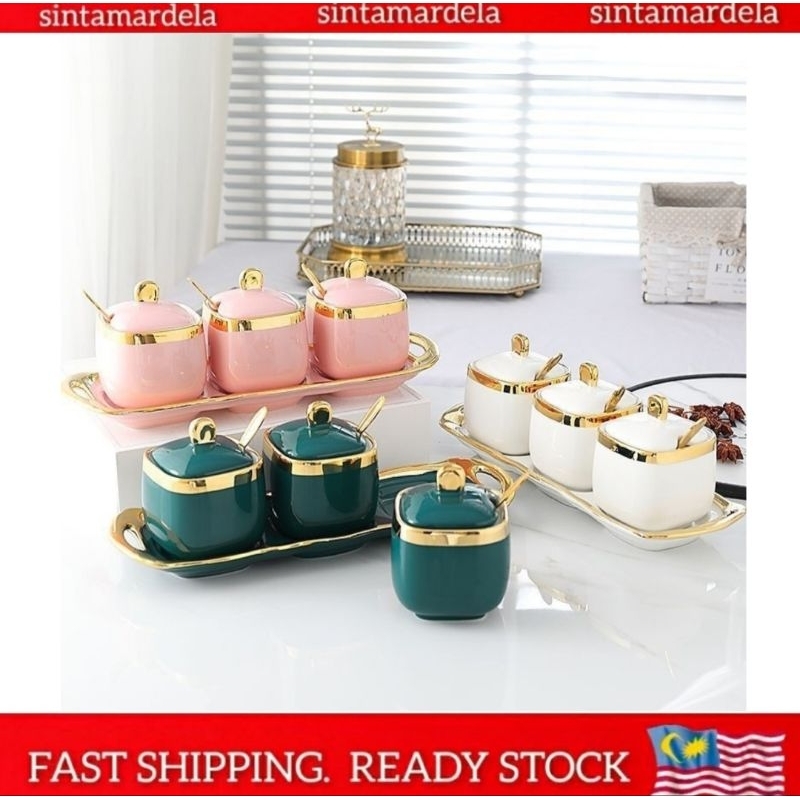 Ceramic Seasoning Jar With Spoon Set spice Jar Seasoning pot | Shopee ...