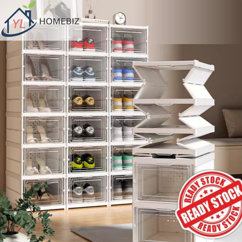 Kotak Kasut Bertingkat Lutsinar Dengan Pintu – Rak Kasut Plastik Boleh ...