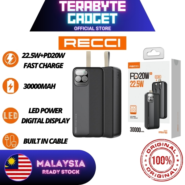 RECCI RPB-P38 30000mAh PD20W+22.5W Fast Charge Power Bank | LED Power Digital Display | Built-in ...