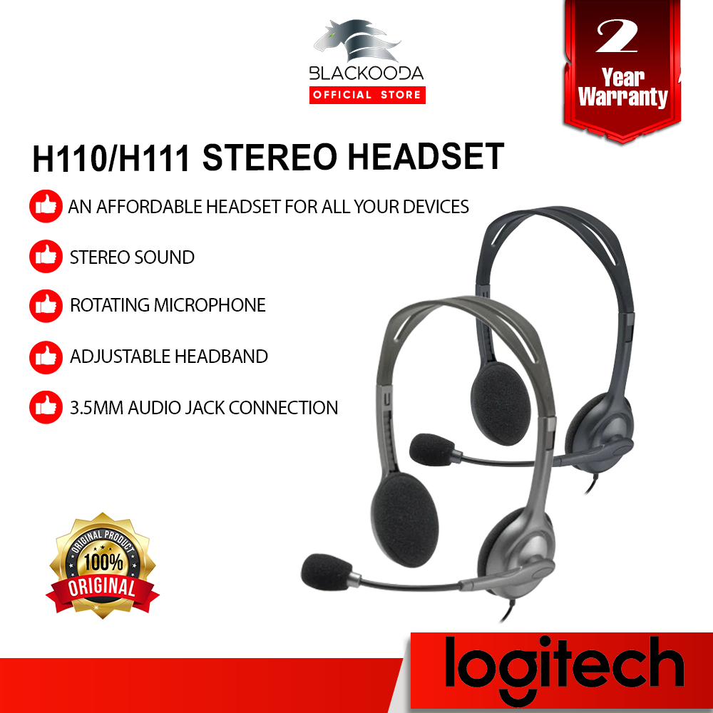 Logitech H110/H111 STEREO HEADSET 3.5mm dual plug computer headset ...