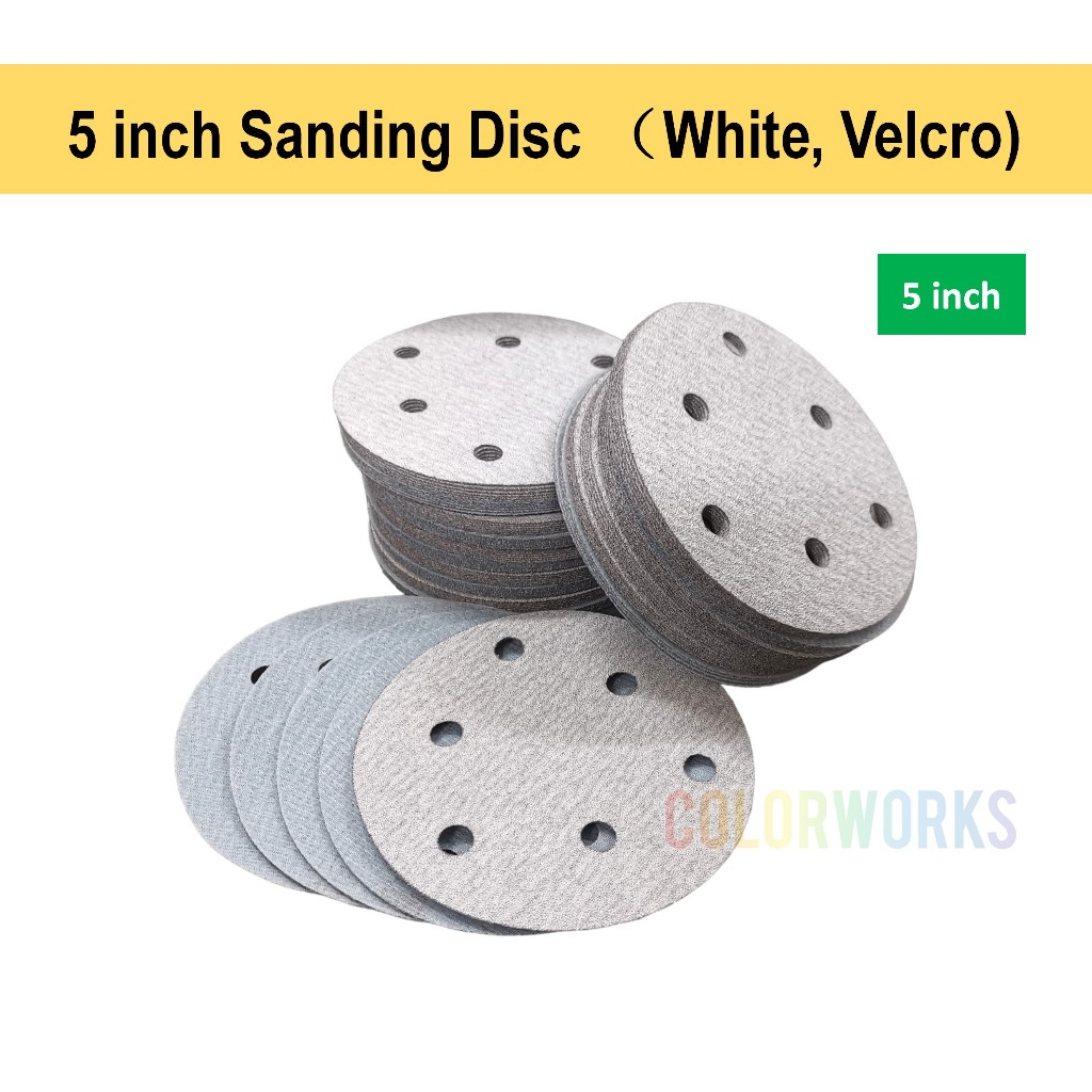 (50pcs/100pcs) 5 inch 6 Holes White Sand Sanding disc / Round Abrasive ...