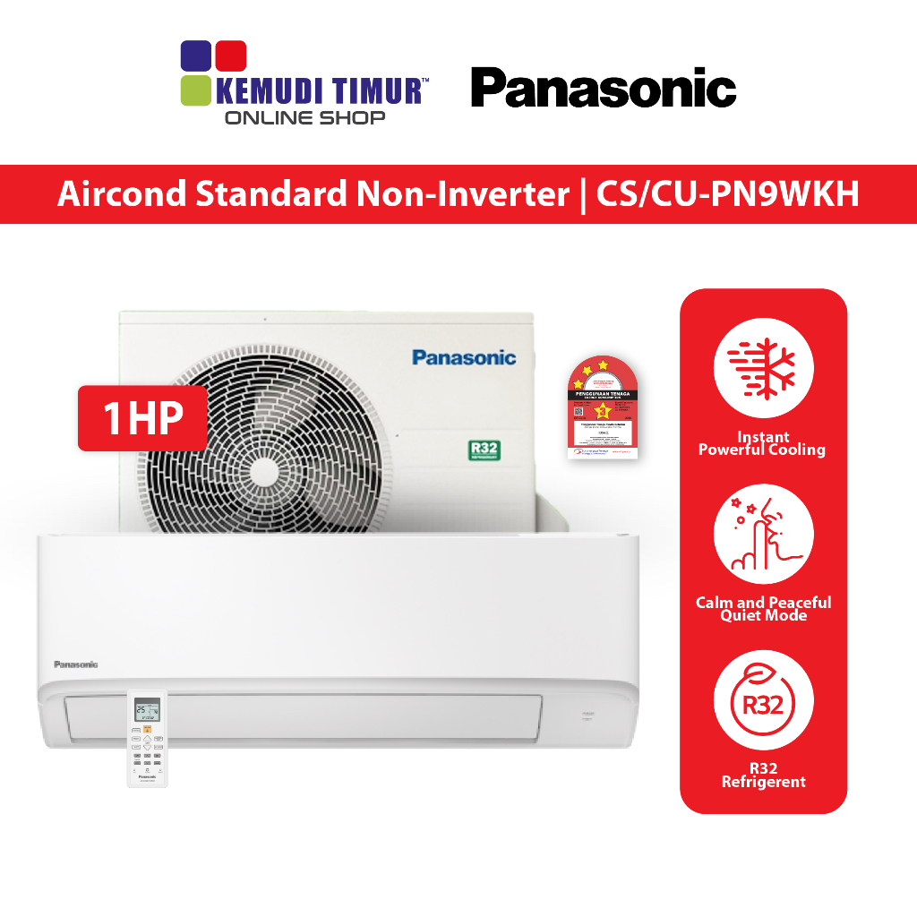 PANASONIC AIRCOND STANDARD NON-INVERTER 1.0HP R32 | CS/CU-PN9WKH ...