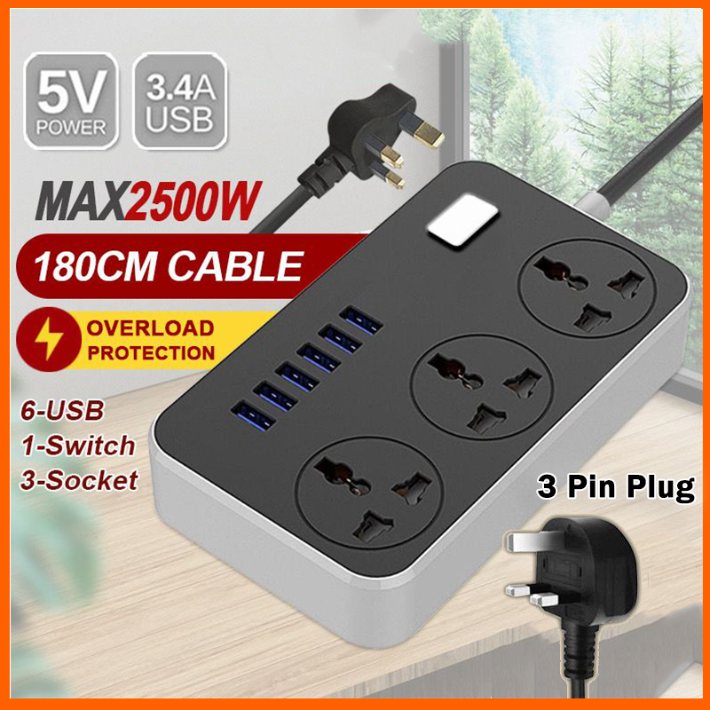 6 Usb Port 3 Universal Power Strip Extension Plug Power Socket Electric Sockets Elektrik Soket