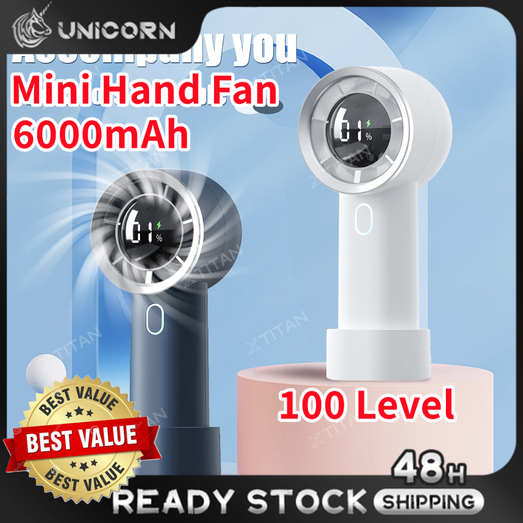 6000mAh Handheld Fan 100 Level Strong Wind Portable Bladeless Fan ...