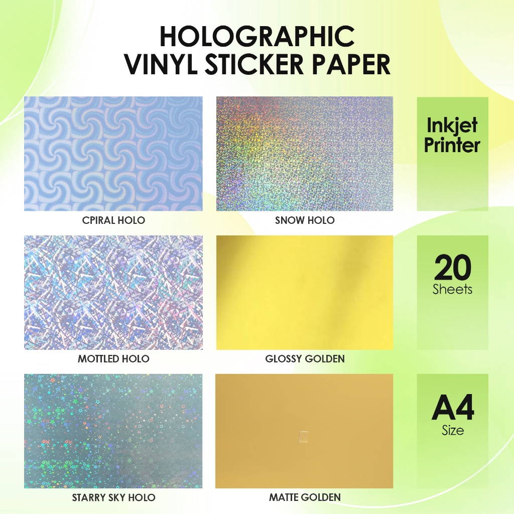 A-SUB Holographic Sticker Paper A4 Vinyl Waterproof Sticker Adhesive ...