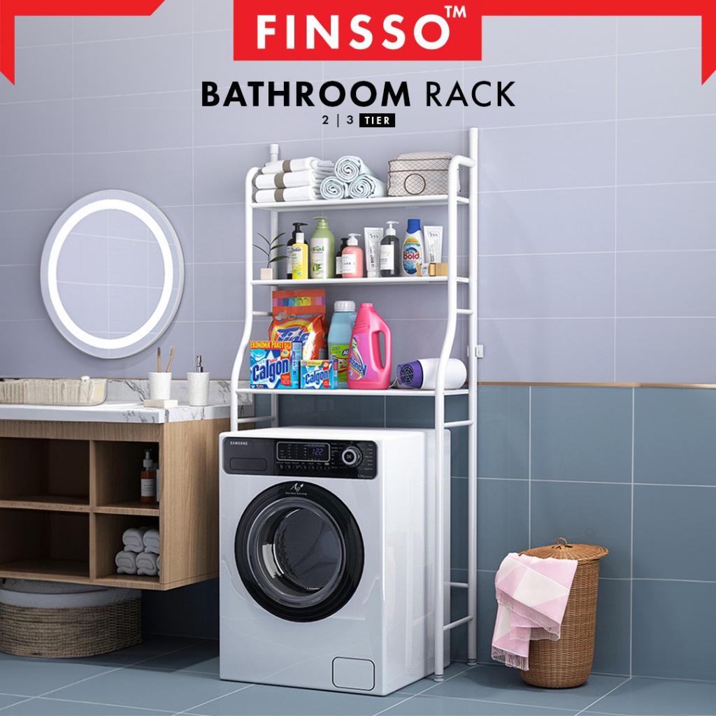FINSSO 3 Tiers Shower Rak Bathroom Cabinet and Toilet Rack Organizer Bathroom Shelf Storage ...