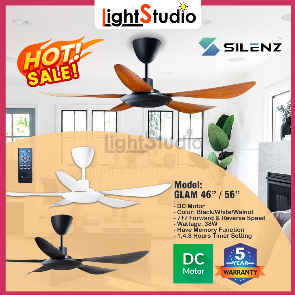 Silenz GLAM 46"/56" DC Motor Ceiling Fan with 7+7 Forward & Reverse ...