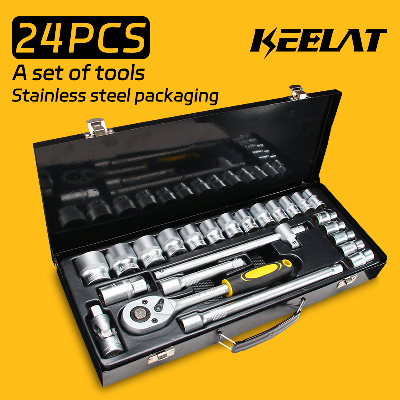 KEELAT 24pcs Socket Set Ratchet Wrench Combination Tool Kit For Automatic And Home Repair Hand ...