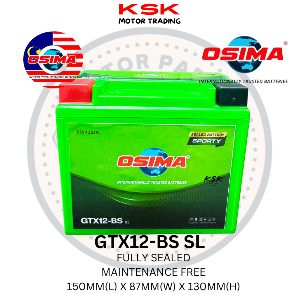 OSIMA BATTERY BATERI MOTORCYCLE GTX12-BS YTX12-BS VERSYS NAZA BLADE 650 ...
