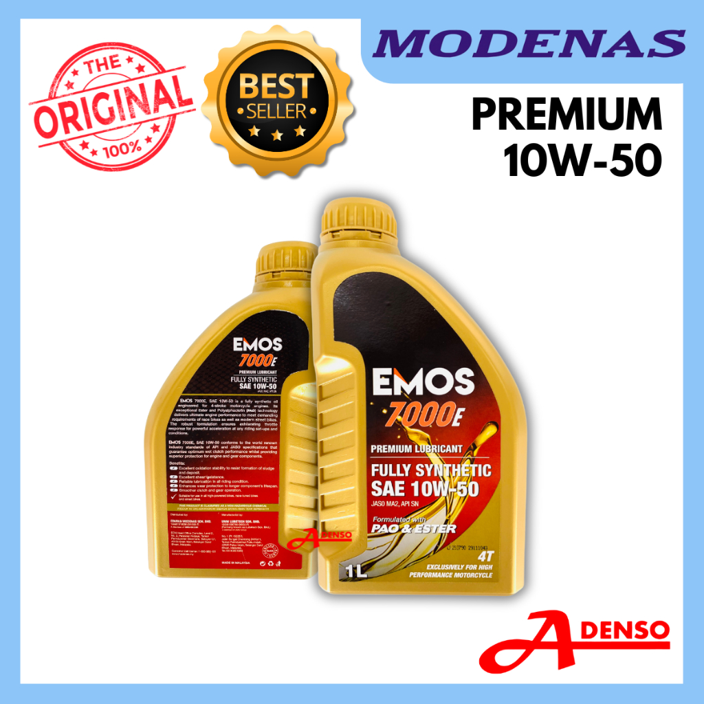EMOS 7000E OIL FULLY SYNTHETIC SAE 10w50 MA2 (1LITER) MINYAK HITAM ...