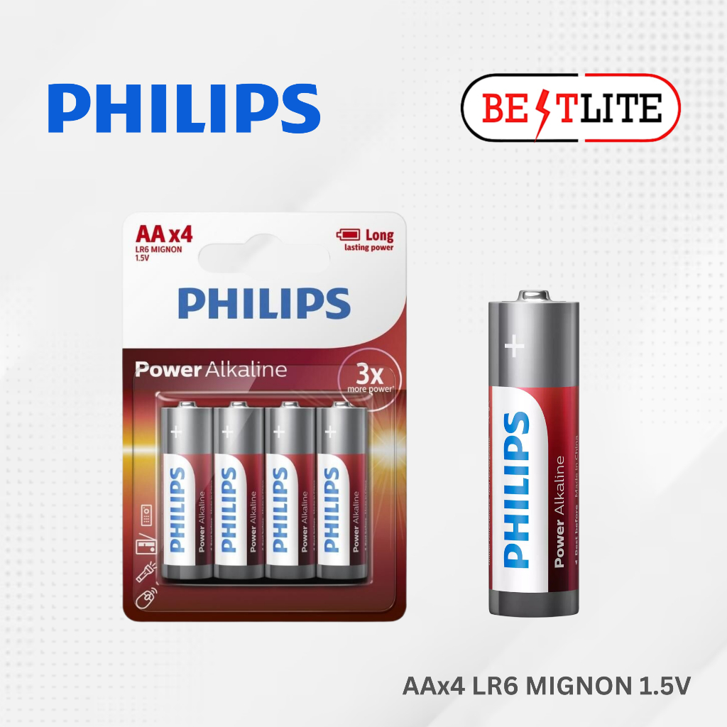 PHILIPS POWER ALKALINE AA BATTERY LR6P4B/97 4UNITS LR6 MIGNON 1.5V ...