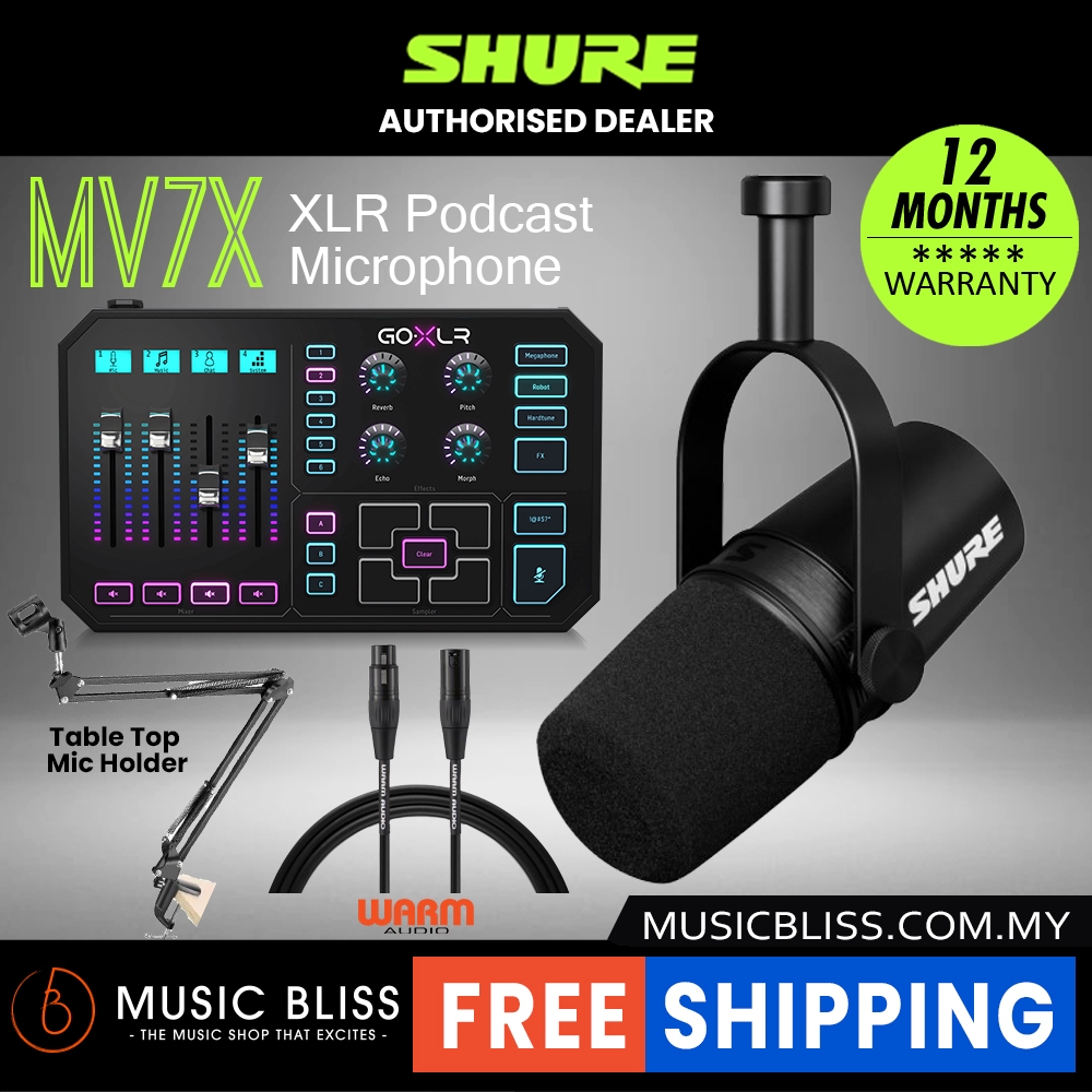 Shure MV7X Dynamic Broadcast Microphone, XLR Version - Black (MV-7X ...