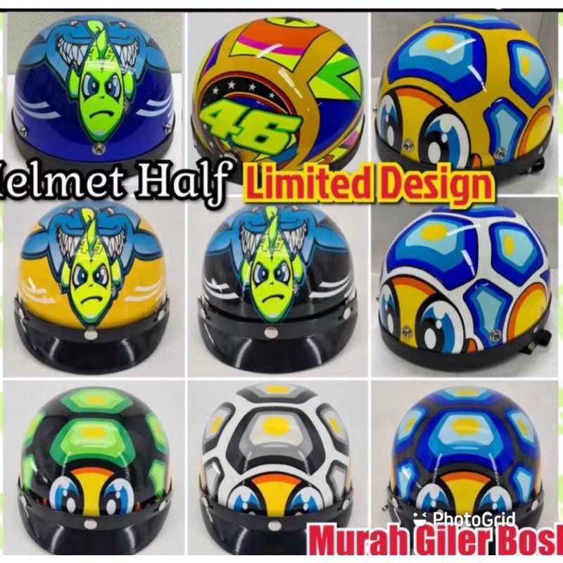 Helmet Steng Separuh Kura-Kura Visor Smoke 3Button Sponge Grip Dewasa ...