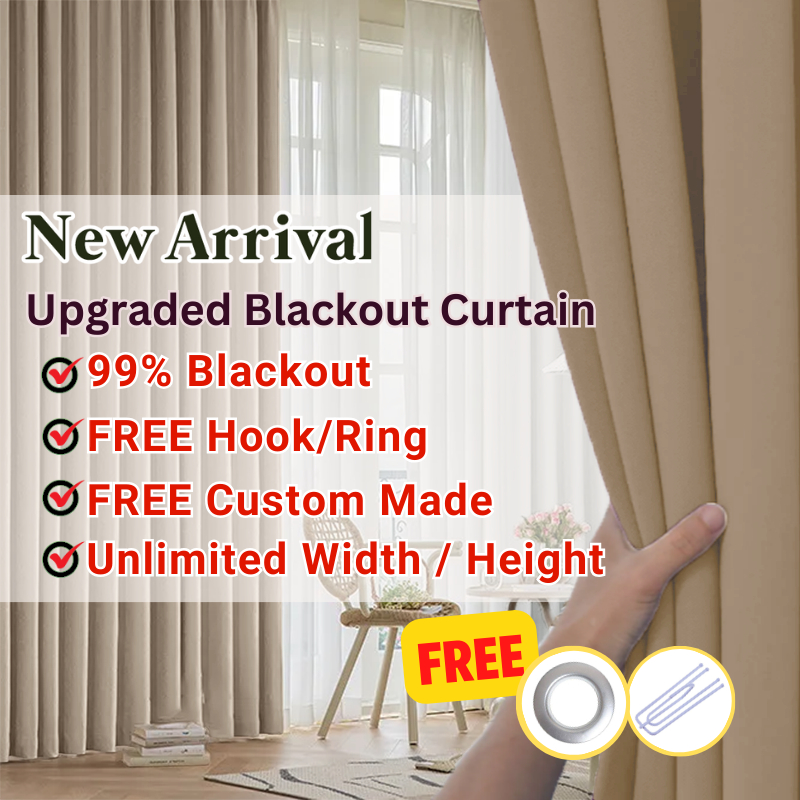 RENEOS Premium Blackout Curtain (Hook) Langsir Sliding Door Langsir ...