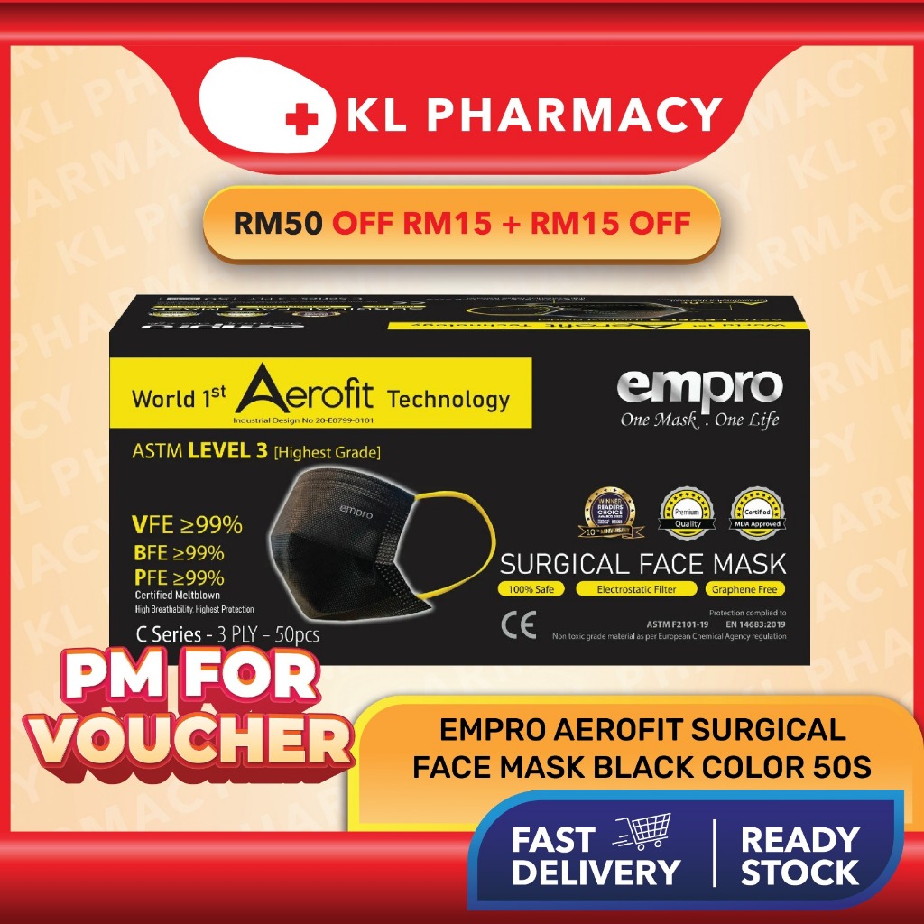 EMPRO Aerofit Surgical Face Mask Black Color 50s | Shopee Malaysia