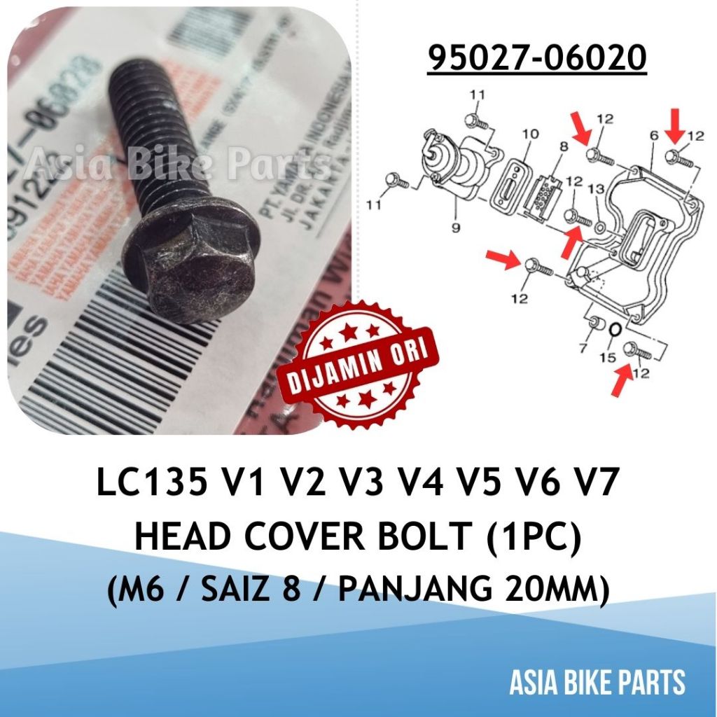Yamaha Original LC135 V1-V7 Cylinder Head Cover Bolt / Y16ZR NVX NMAX ...
