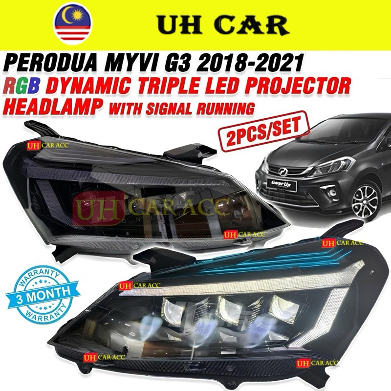 (RGB) Perodua Myvi Gen3 2018-2021 Dynamic Led Head Lamp Headlamp ...